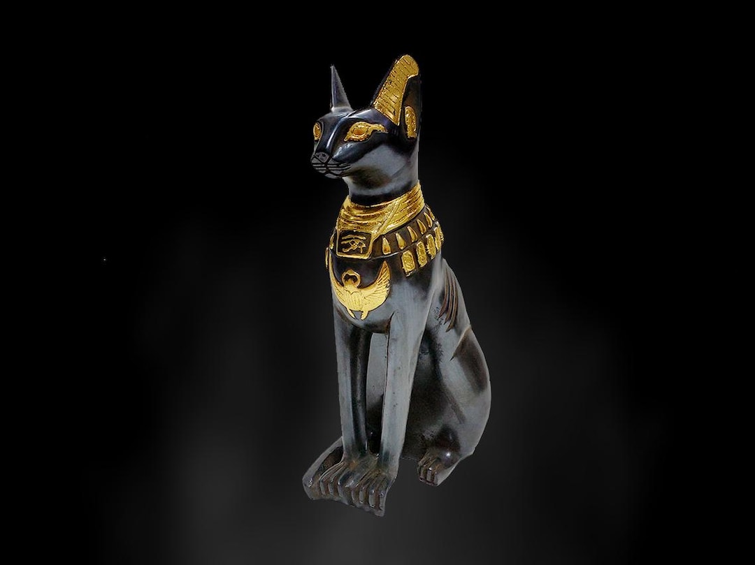 Basalt Bastet Statue: Egyptian Goddess With 24K Gold Leaf - Etsy