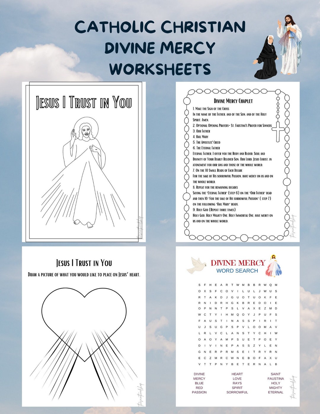 Divine Mercy Sunday Worksheets | Catholic Christian - Etsy