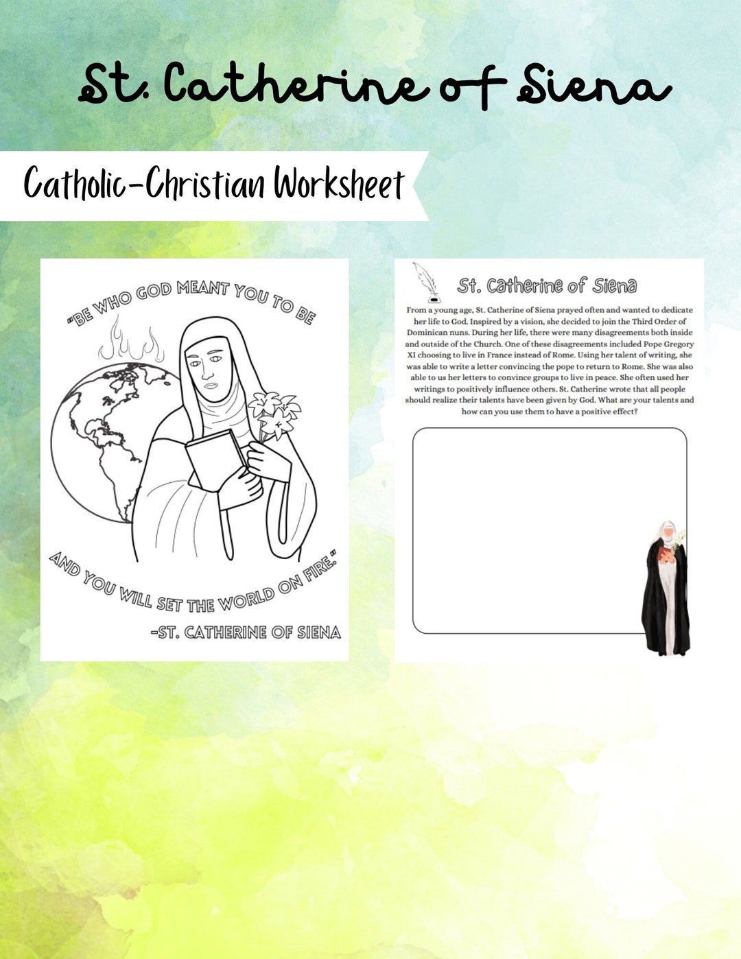 St. Catherine of Siena | Catholic-christian Worksheet - Etsy