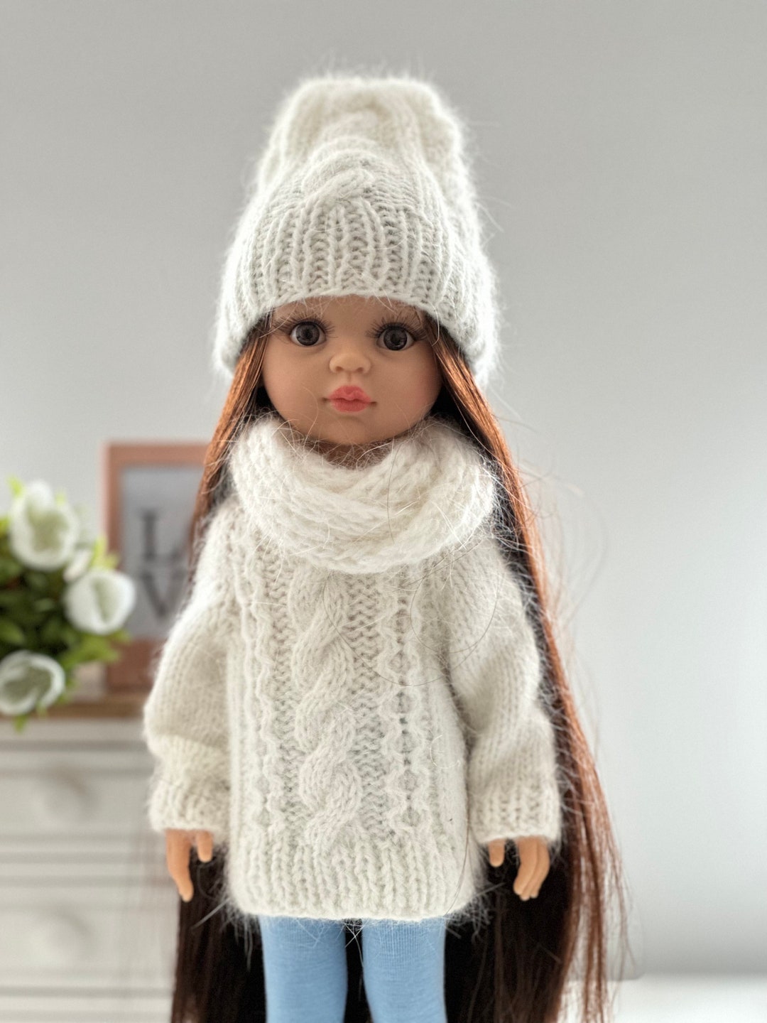Beautiful Doll With Long Brown Hair in Knitted Sweater, Paola Reina ...