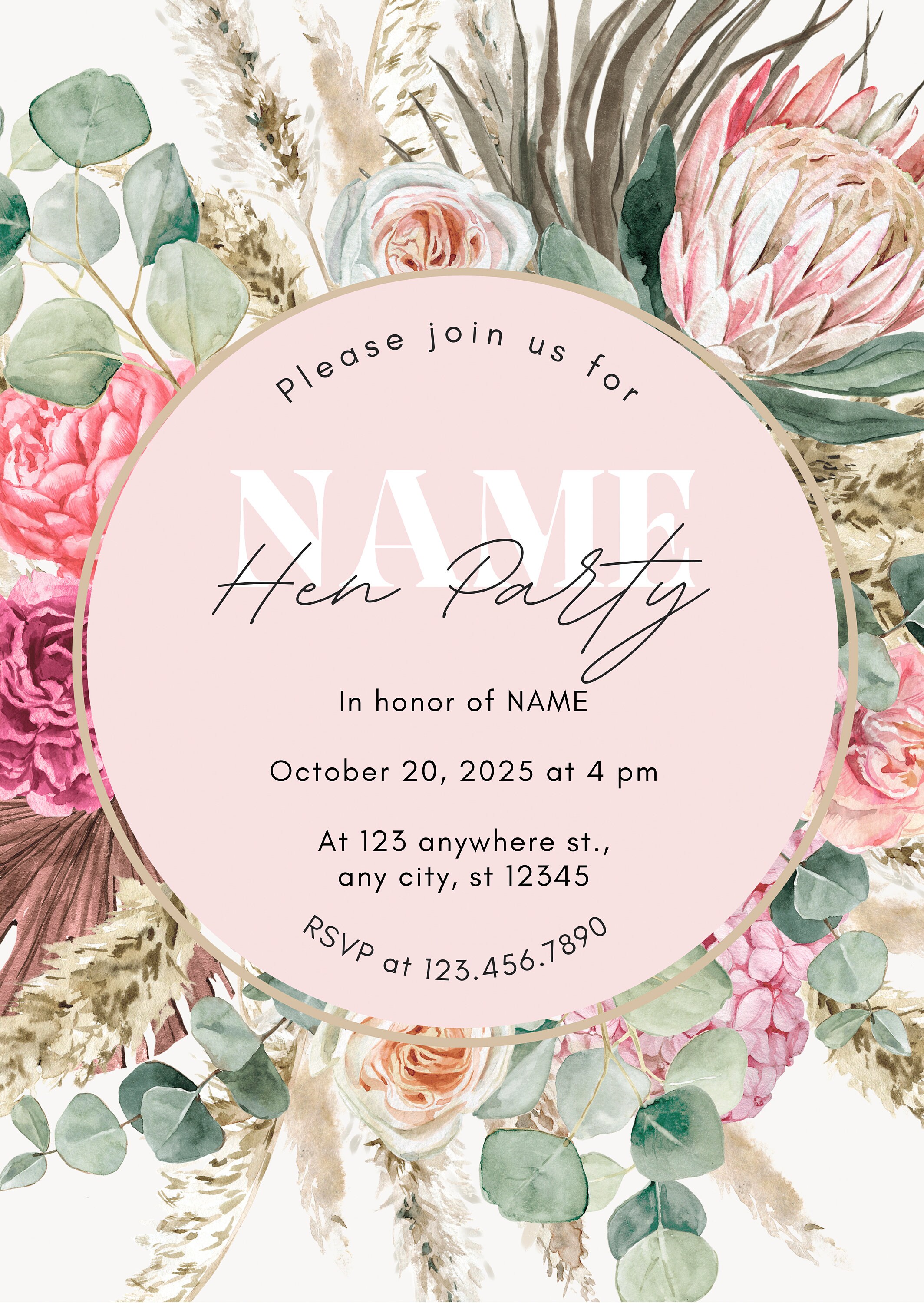 Hen Party Bridal Shower Sten Invitation Save the Date PDF ONLY - Etsy