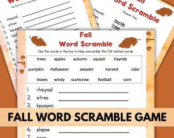 Fall Word Scramble Pack, Printable Word Scrambles, Fall Printable ...