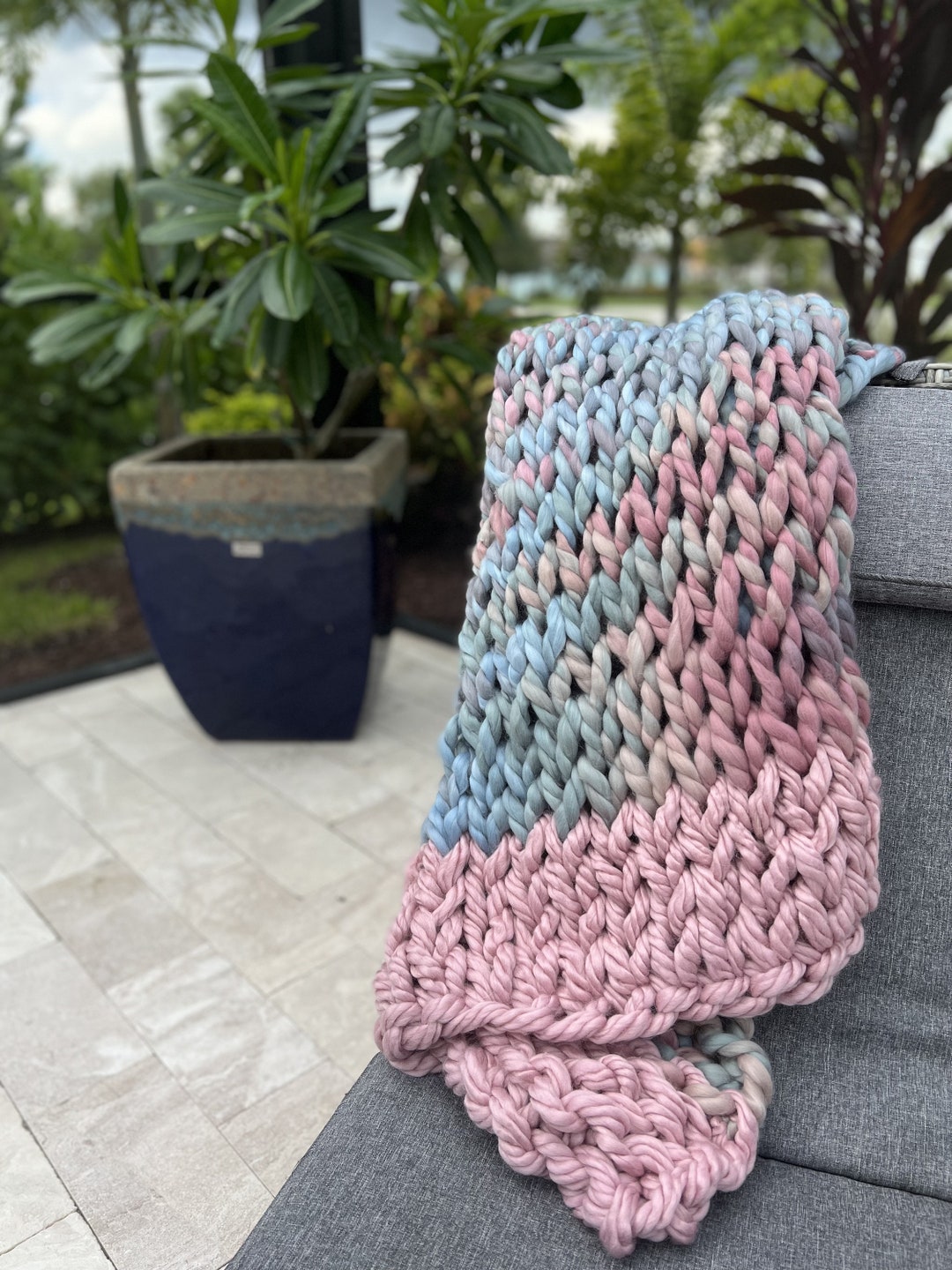 Chunky Hand Knit Blanket - Standard - Etsy