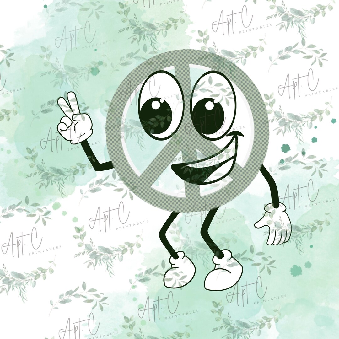 Cartoon Peace Sign Retro Cartoon Peace Cute Peace Sign Png - Etsy