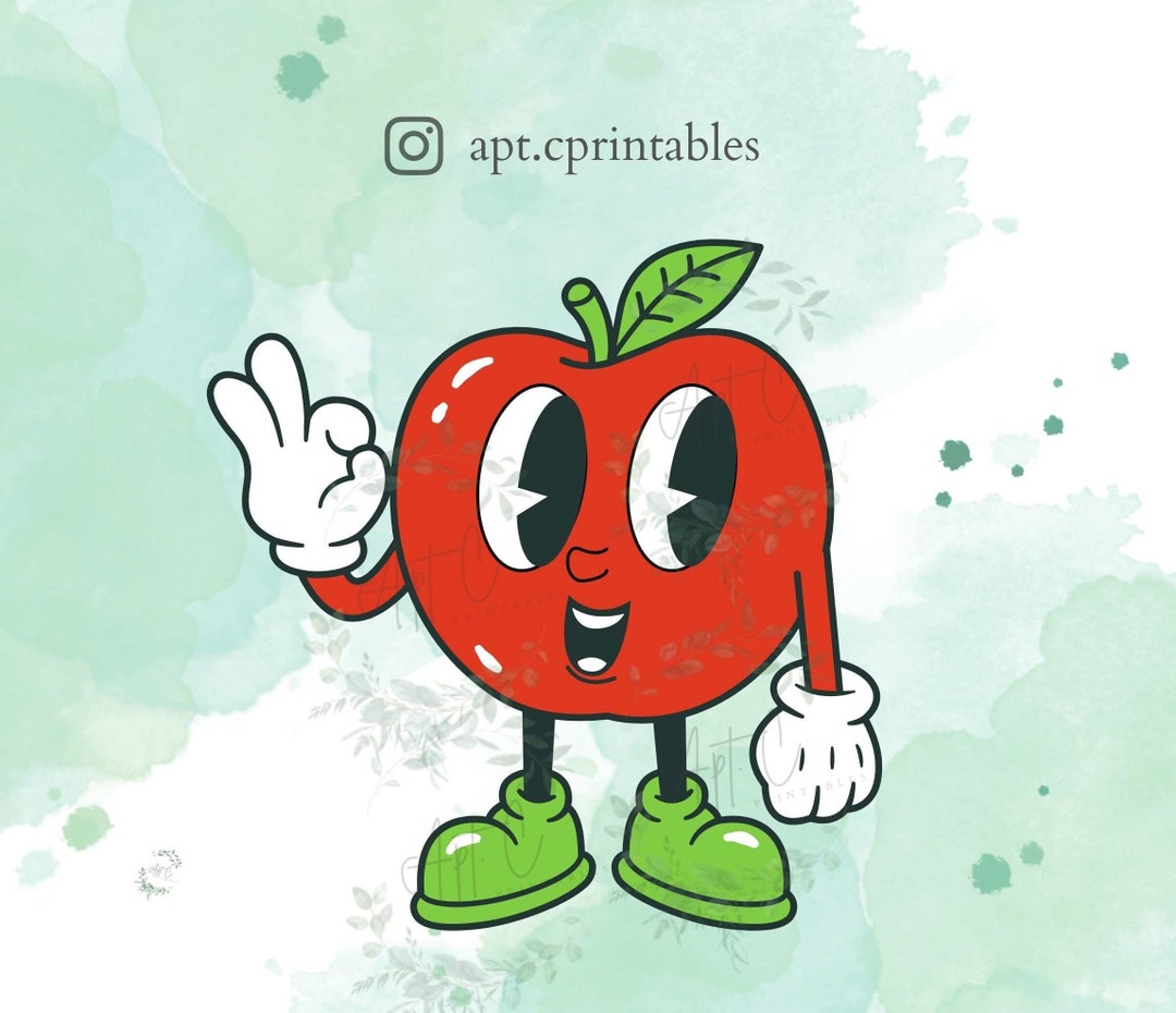 Apple Retro Png, Cartoon Food PNG, Healthy Food, Retro Apple PNG, Retro ...