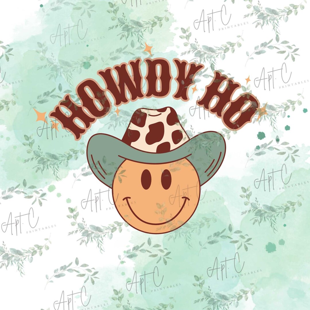 Howdy Ho Retro Smiley Face PNG JPG Cowboy Smiley Face - Etsy