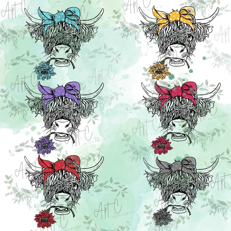 6 Highland Cows PNG, Shaggy Cow JPG, Svg, Pdf, Cute Shaggy Cow Jpg ...