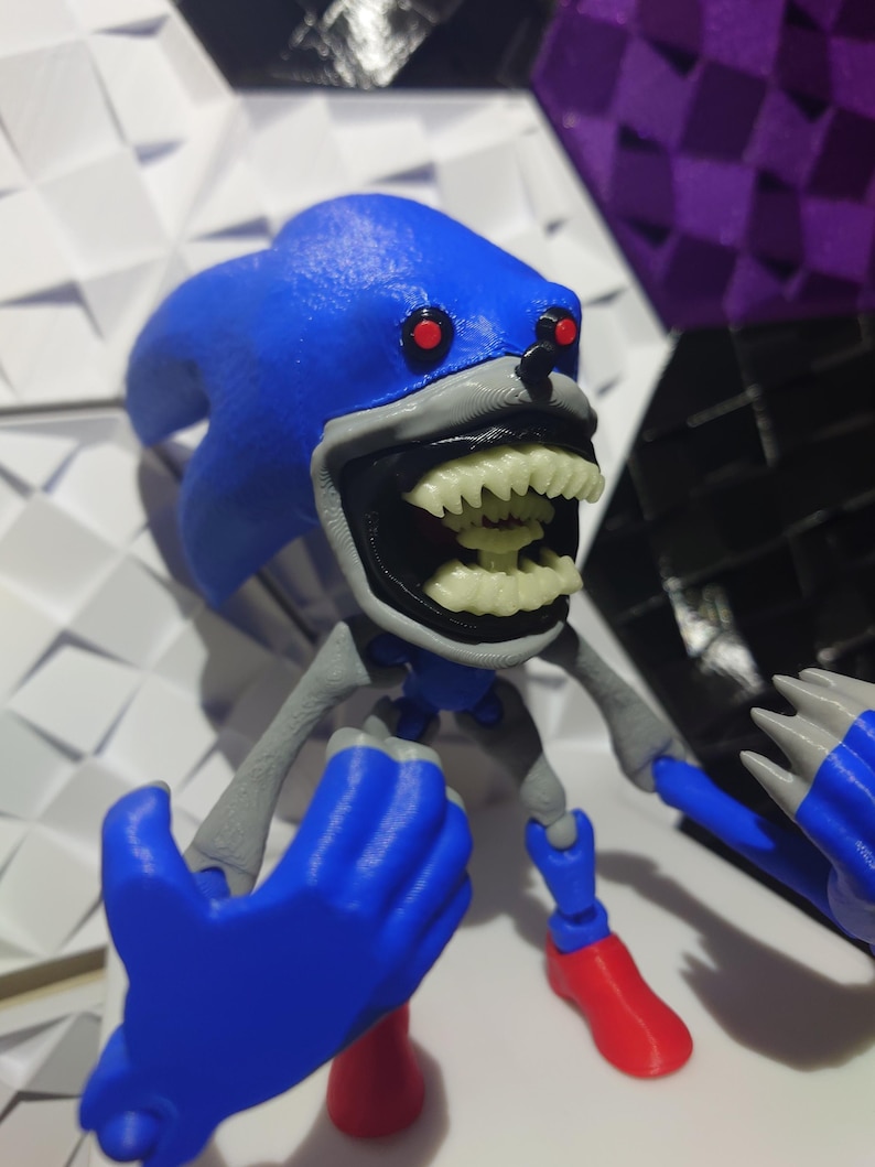 Super Shin Metal Sonic Articulated 8" Tall, 13" Long Fidget Toy Glow in ...