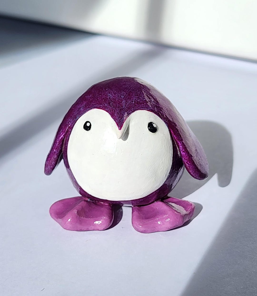 Polymer Clay Purple Penguin Round Rotund Cute Magenta Stocking Stuffer ...