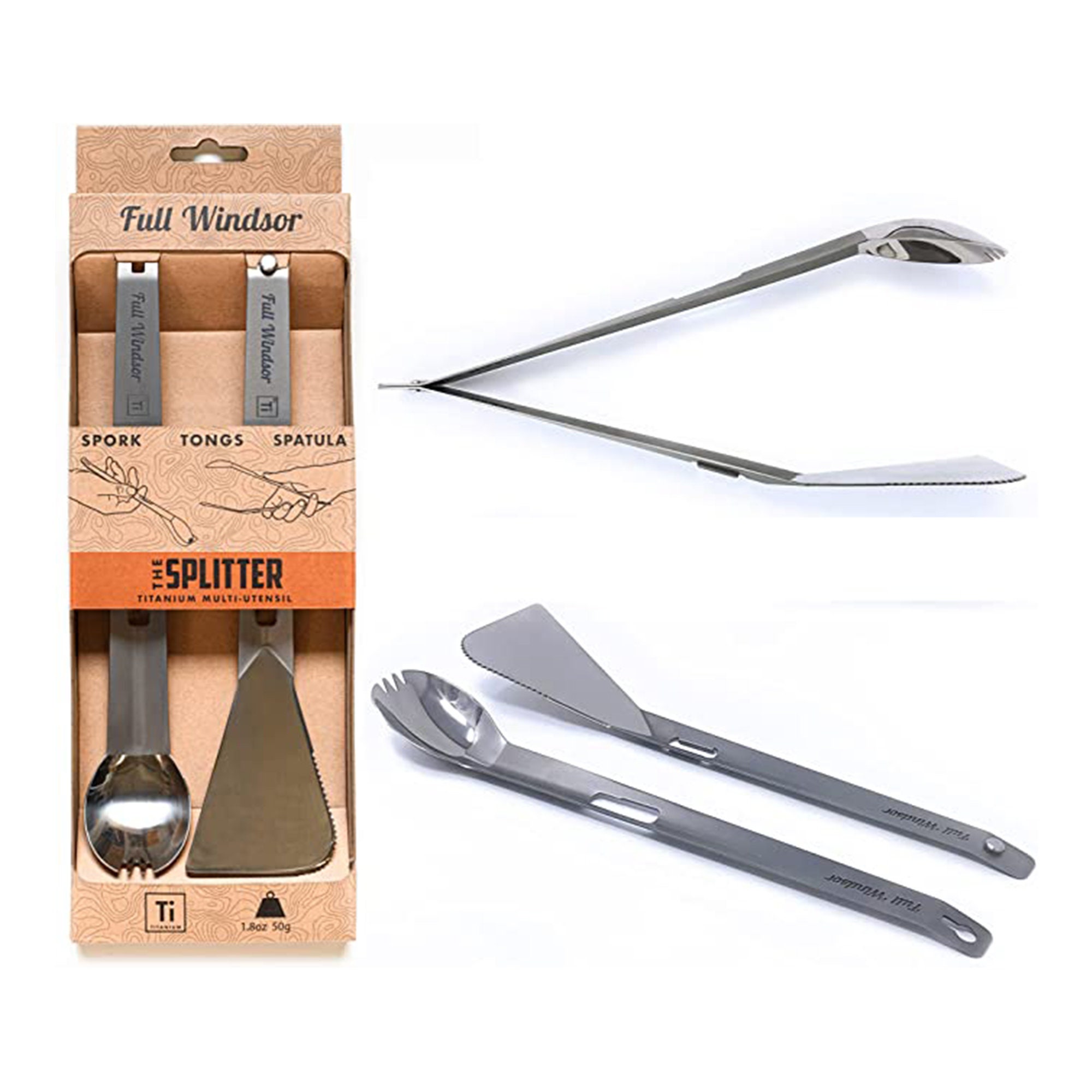 THE SPLITTER Titanium Tongs, Spork and Spatula Portable Lightweight ...