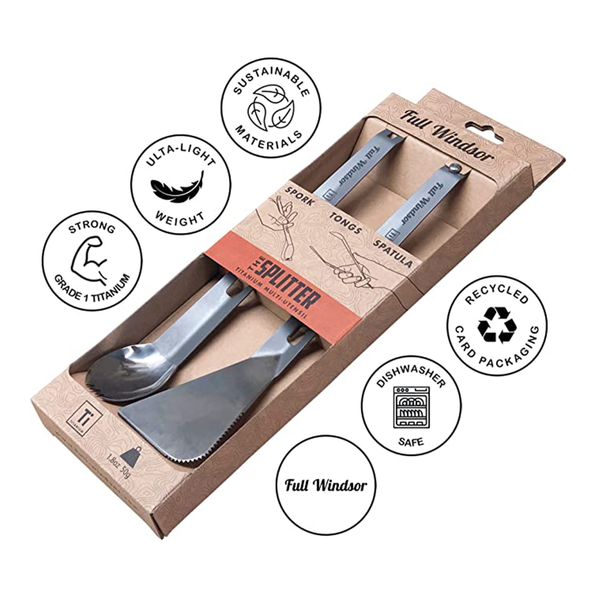 THE SPLITTER Titanium Tongs, Spork and Spatula Portable Lightweight ...