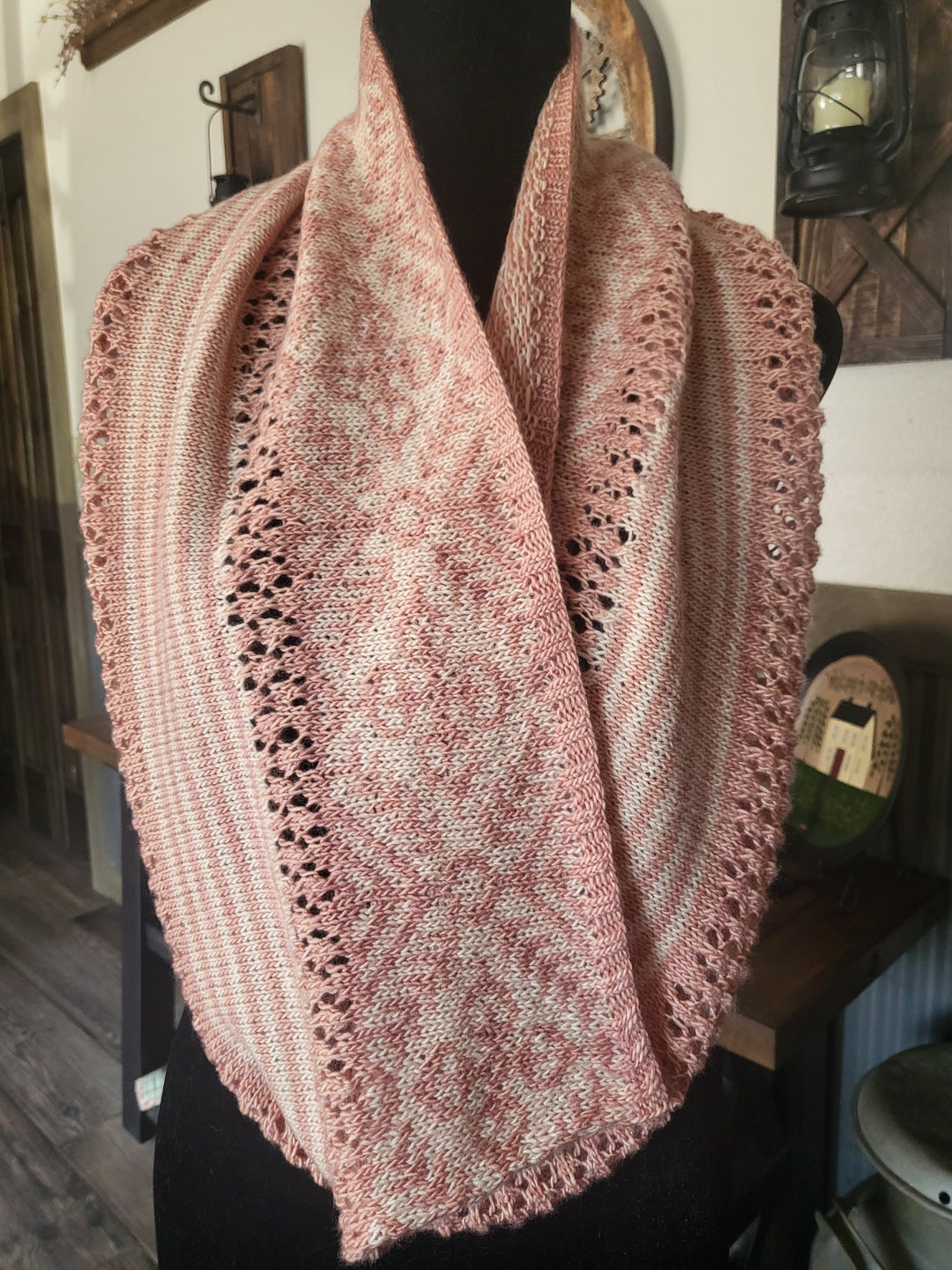 Hand Knitted Colorwork and Lace Infinity Scarf. - Etsy