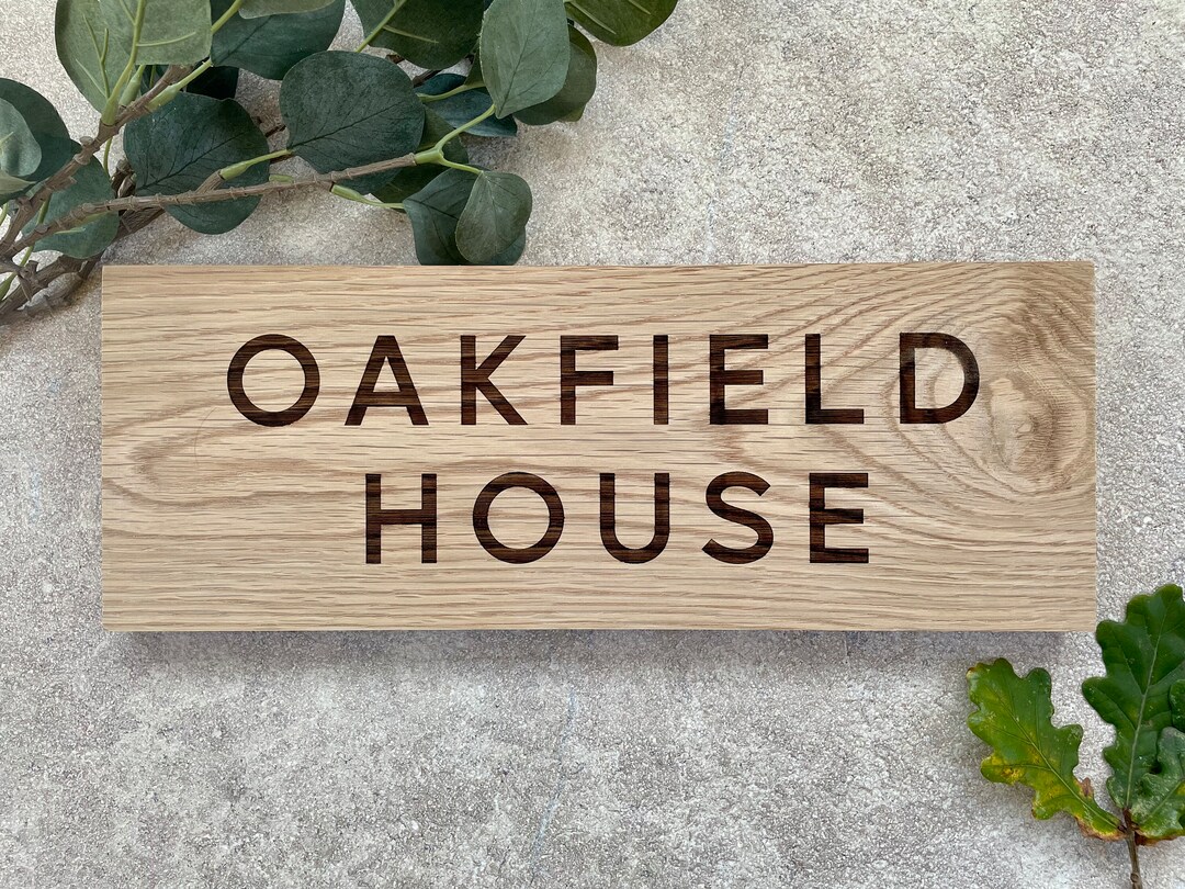 Solid Oak Engraved House Sign Personalised & Bespoke House Name Wooden ...