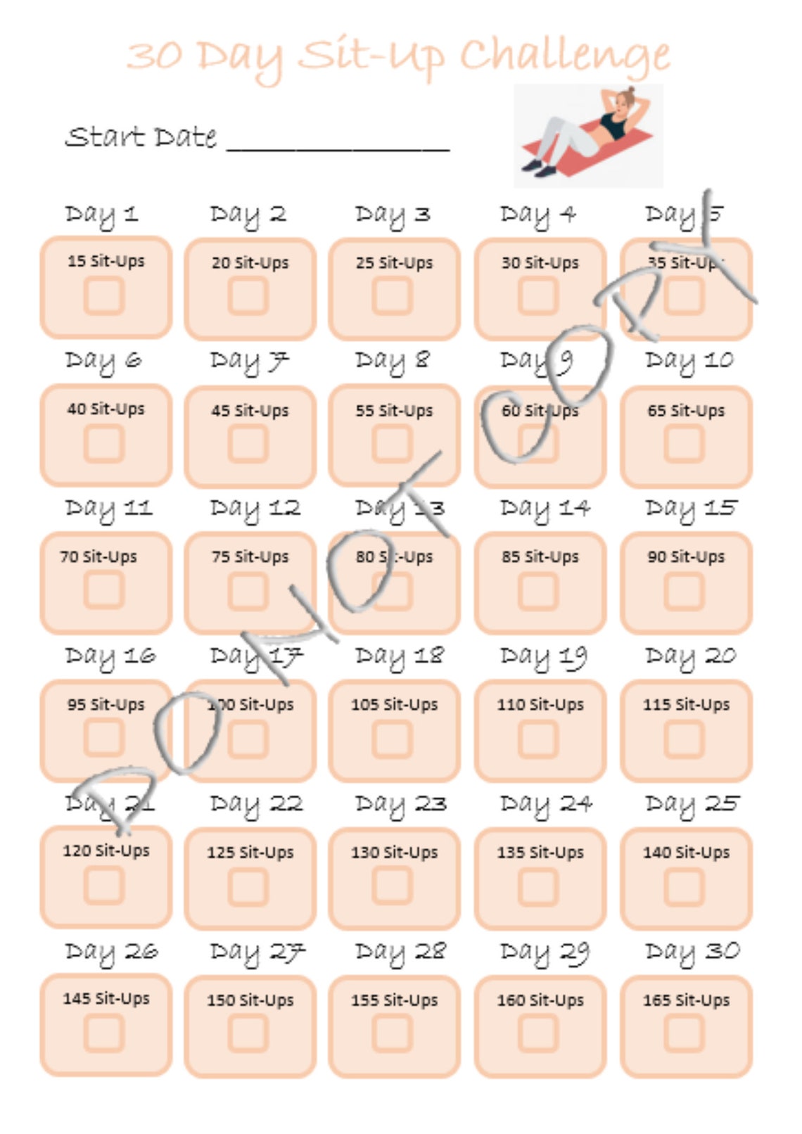 30 Day Sit-up Challenge Form Printable Challenge Workout - Etsy