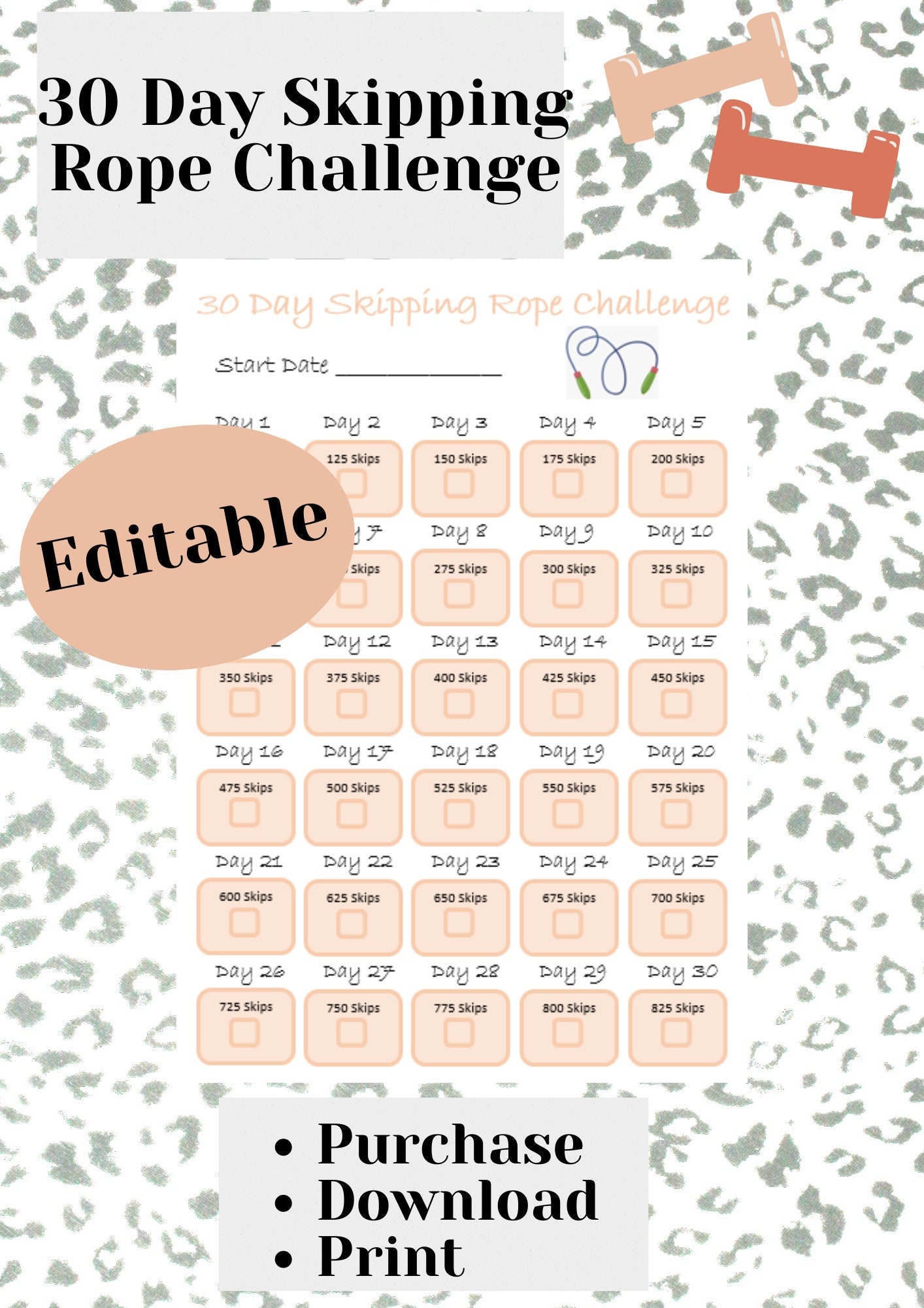 30 Day Jump Rope Challenge Calendar