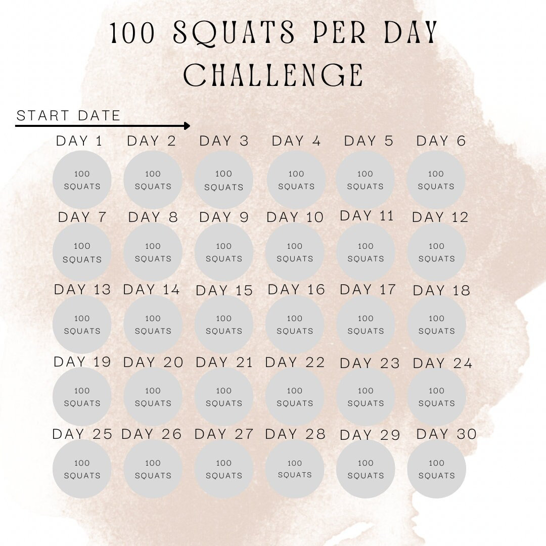 100 Squats per Day Form Printable Challenge Workout (Download Now) - Etsy