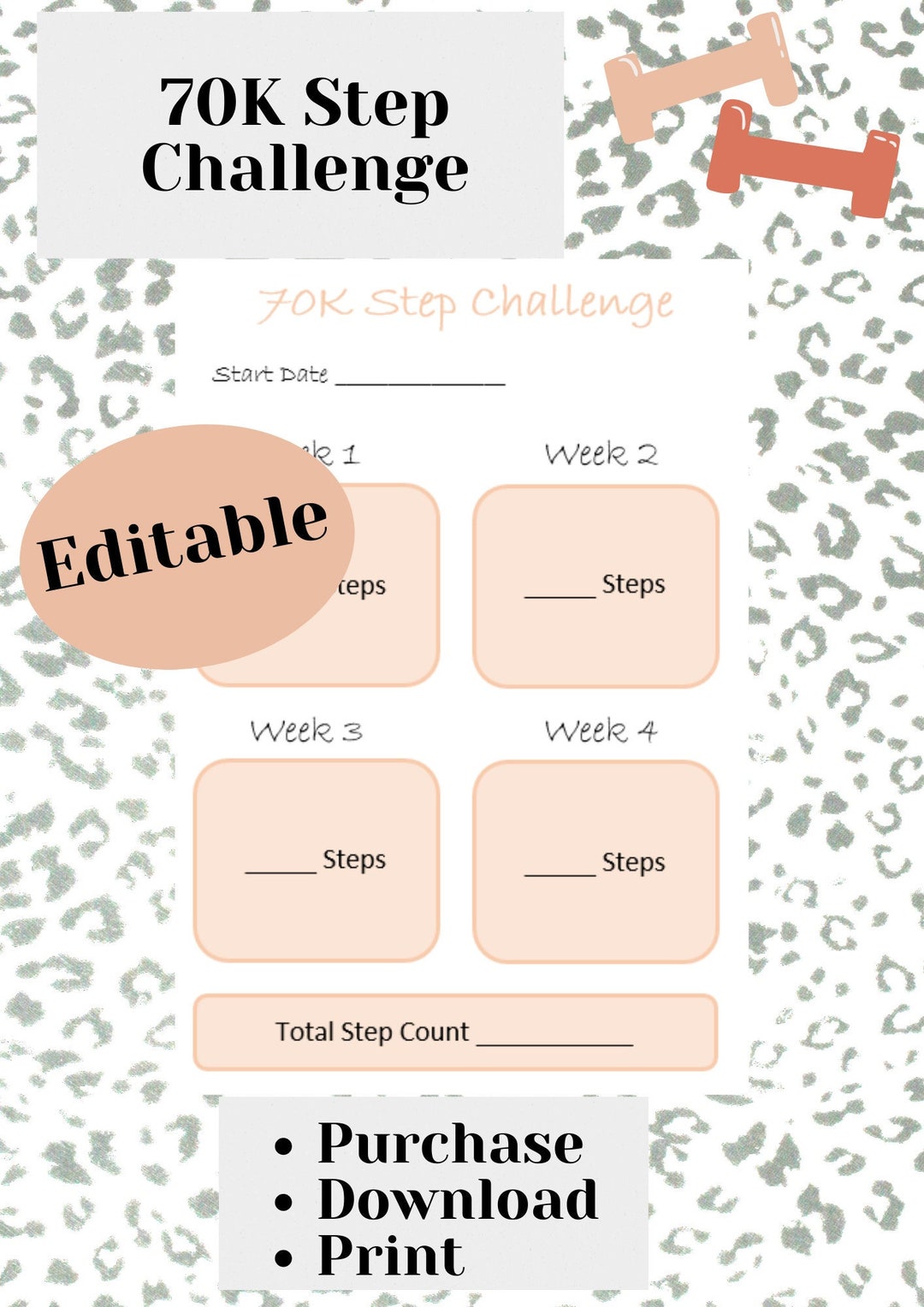 70K Step Challenge Form Printable Challenge Workout Gym - Etsy