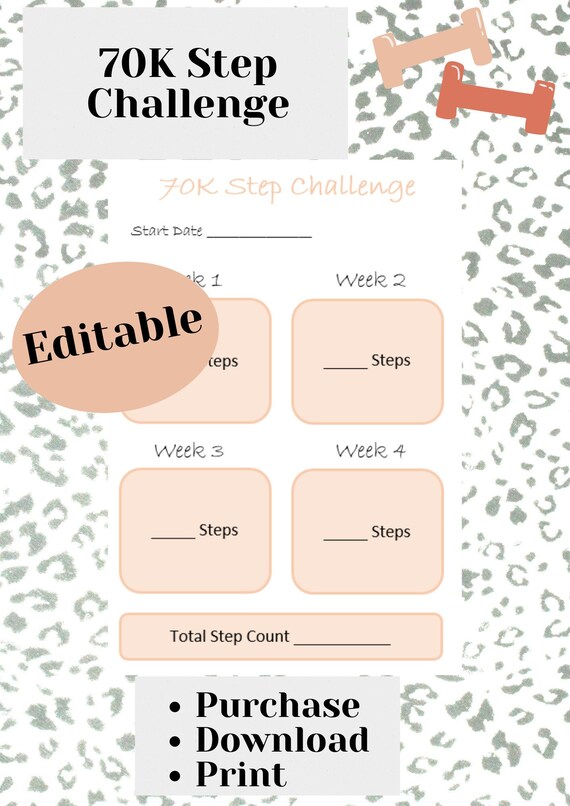 70K Step Challenge Form Printable Challenge Workout Gym - Etsy