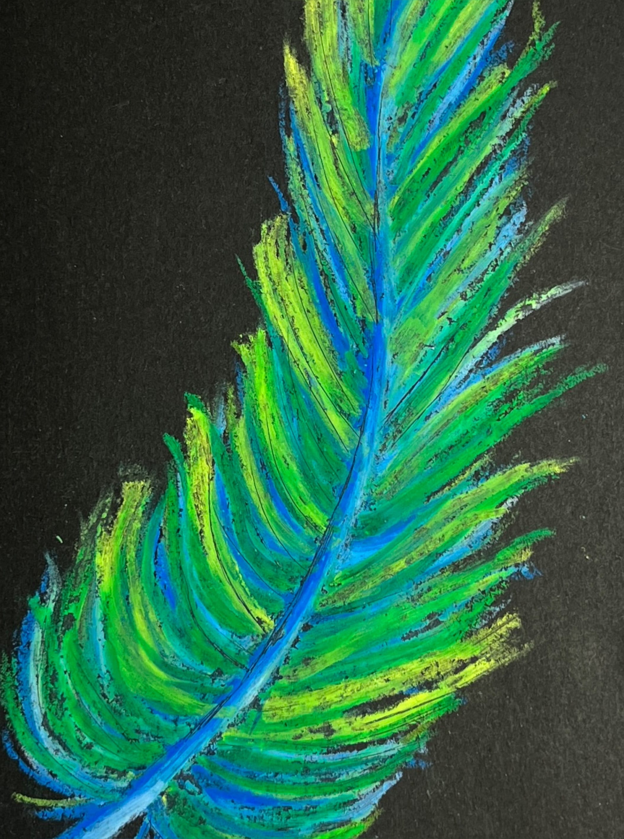 Feather Painting in Oil Pastel. Pastel Original Artwork. Made in ...