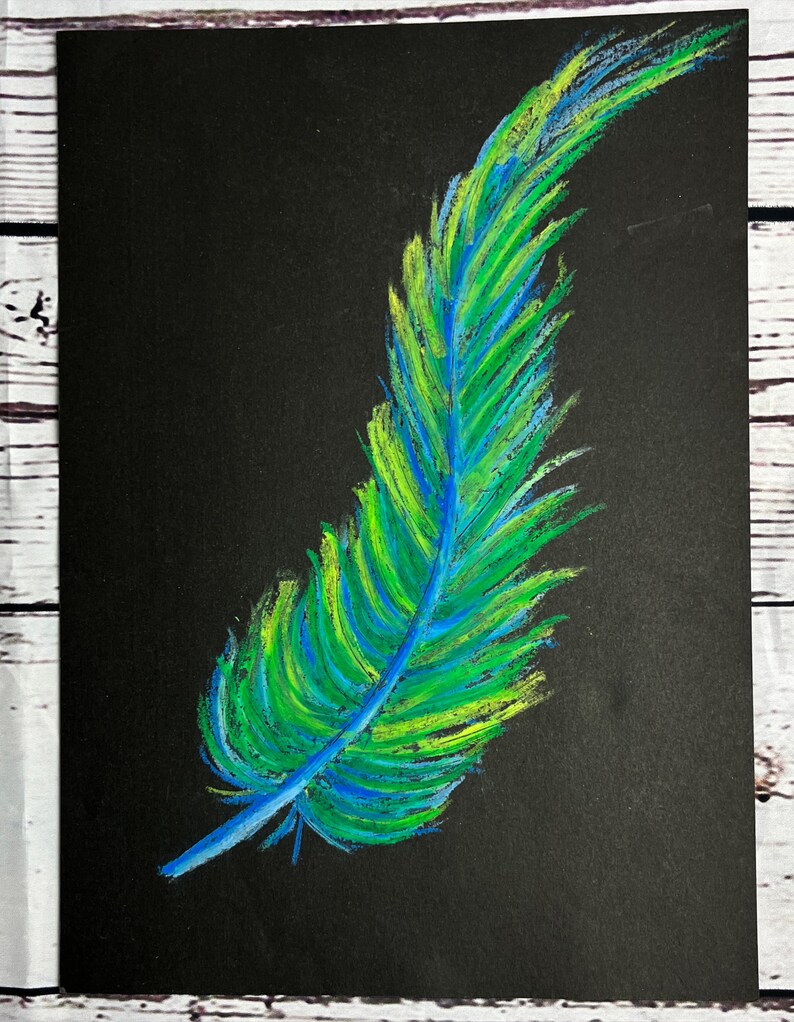 Feather Painting in Oil Pastel. Pastel Original Artwork. Made in ...