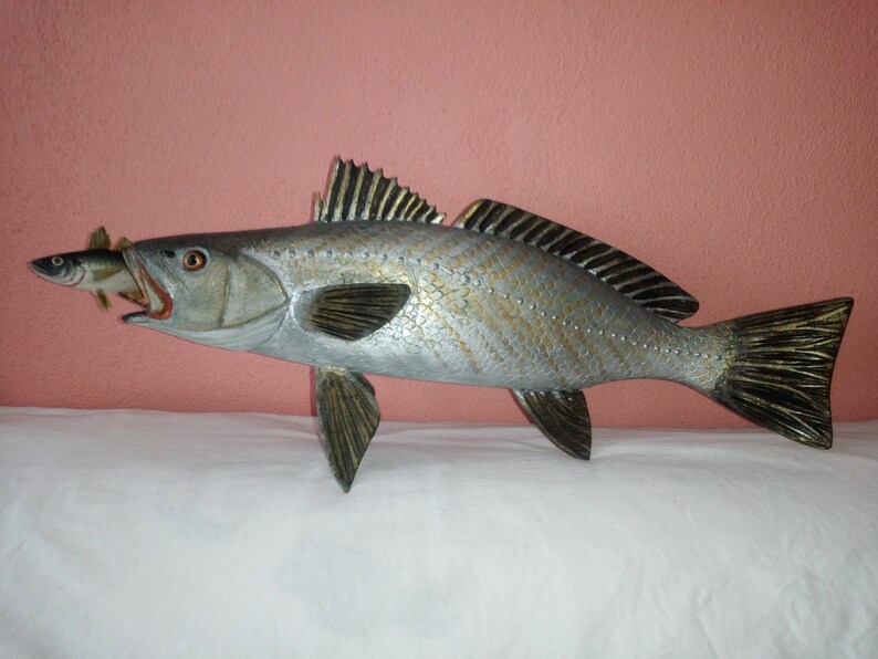 Wood Carved Fish Figure. Wooden Carved Fish. Hunted Fish Sculpture ...