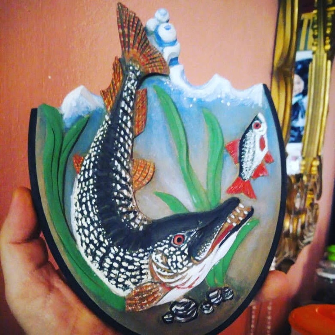 Hand Carved Wooden Pike Fish Relief - Wall Decoration - Etsy