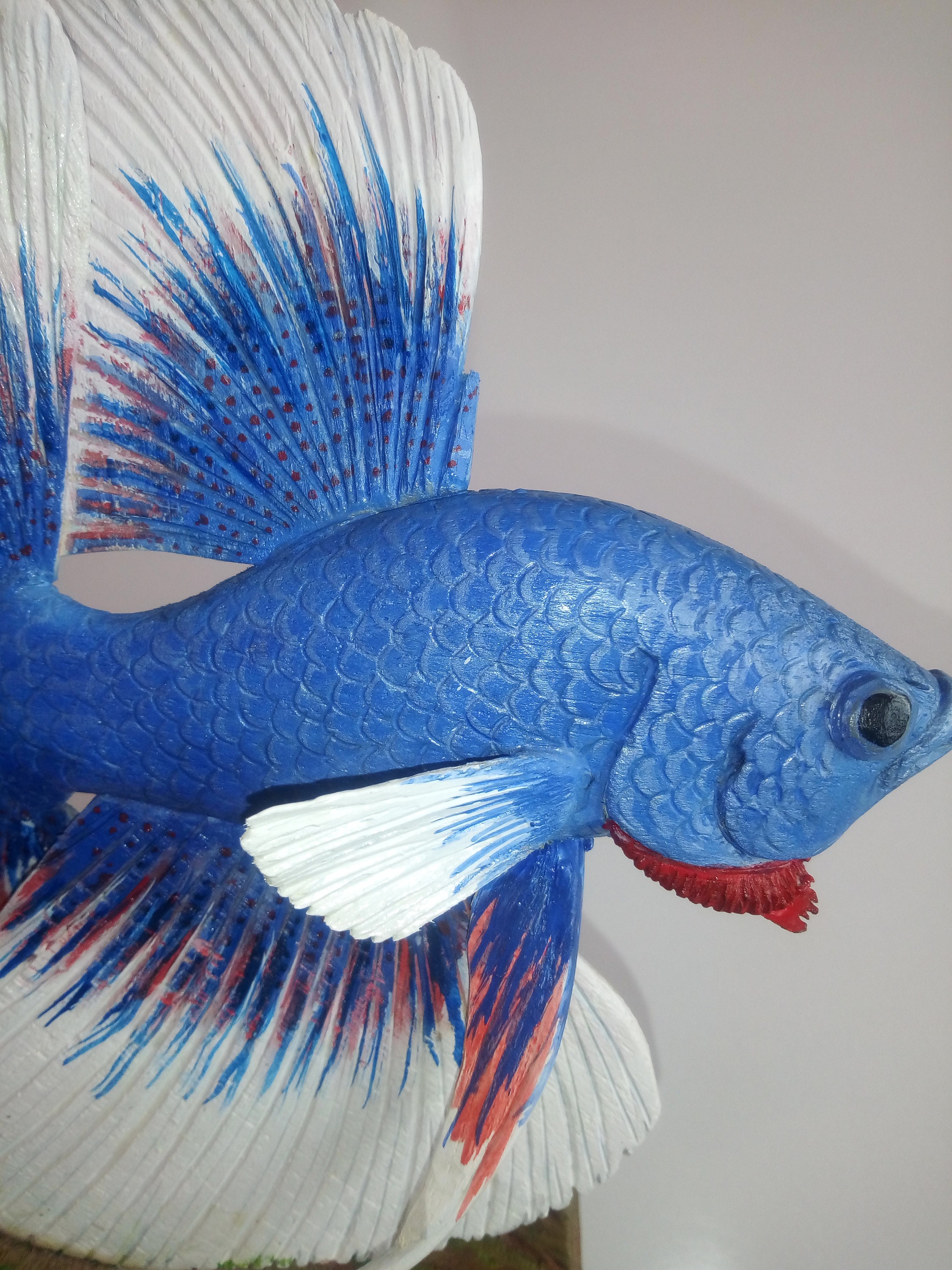 Wood Carved Betta Fish. Halfmoon Betta. Hand Carved Betta Sculpture ...