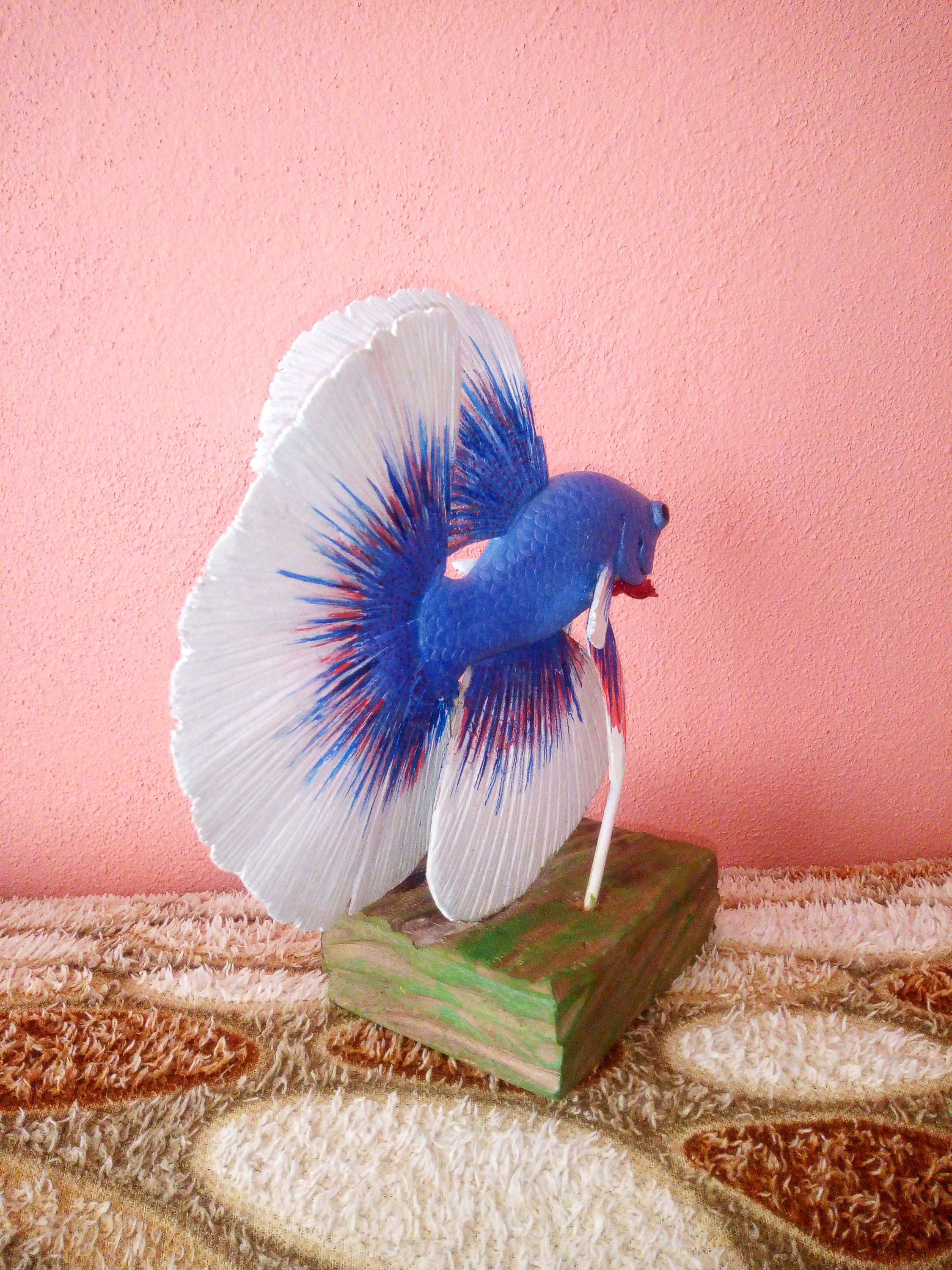 Wood Carved Betta Fish. Halfmoon Betta. Hand Carved Betta Sculpture ...