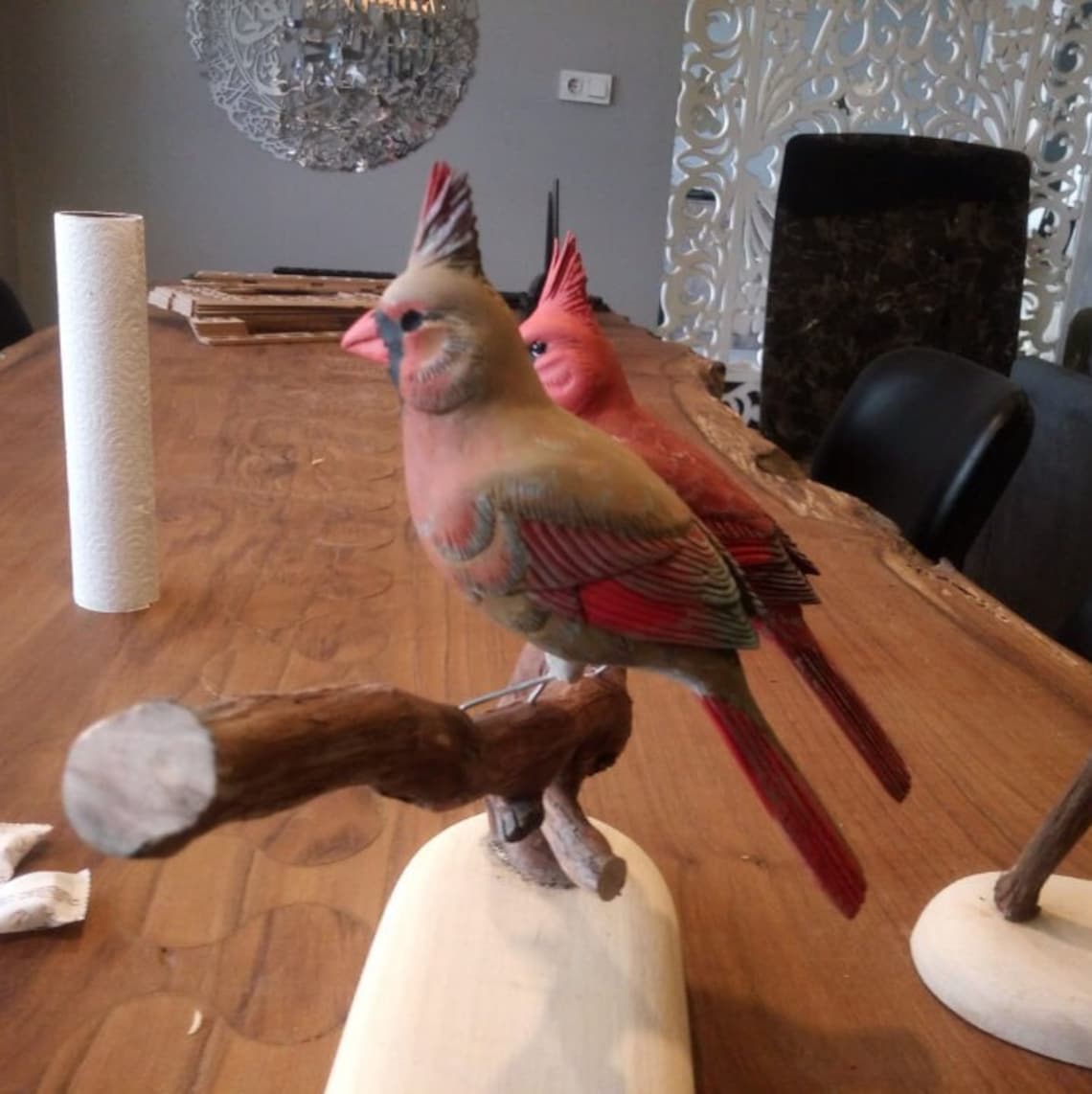 North Cardinal Pair. Wood Carved Cardinal Bird. Wooden Bird Sculpture ...