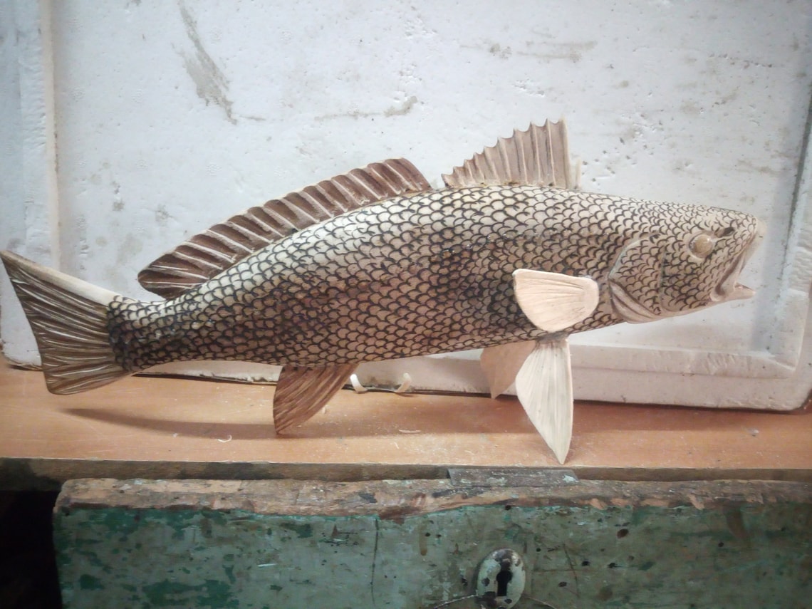 Wood Carved Fish Figure. Wooden Carved Fish. Hunted Fish Sculpture ...