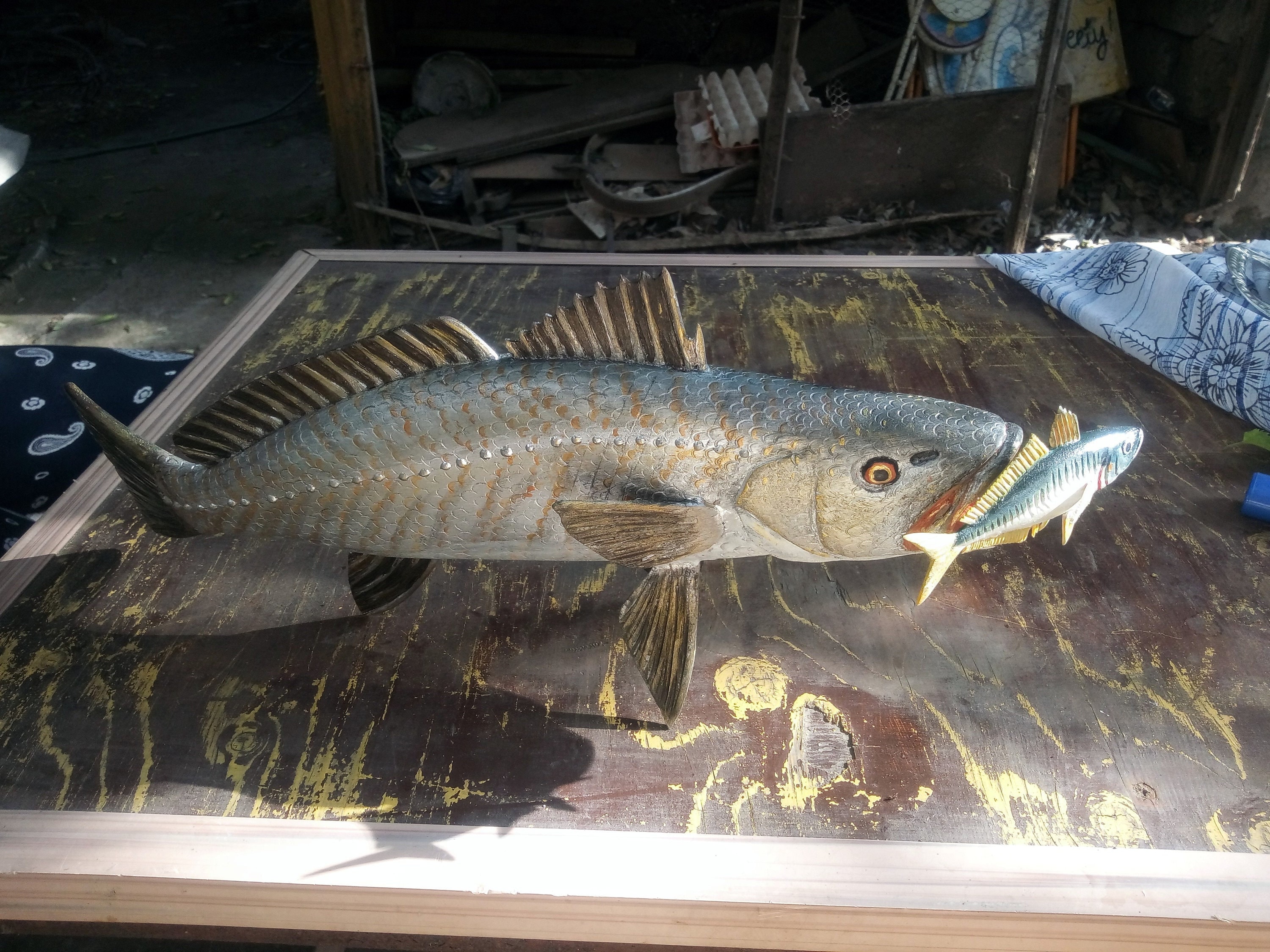 Wood Carved Fish Figure. Wooden Carved Fish. Hunted Fish Sculpture ...