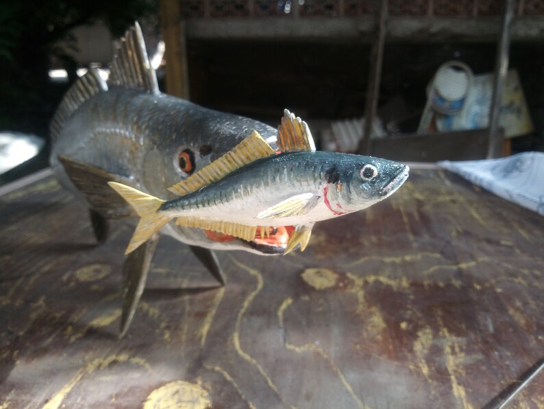 Wood Carved Fish Figure. Wooden Carved Fish. Hunted Fish Sculpture ...