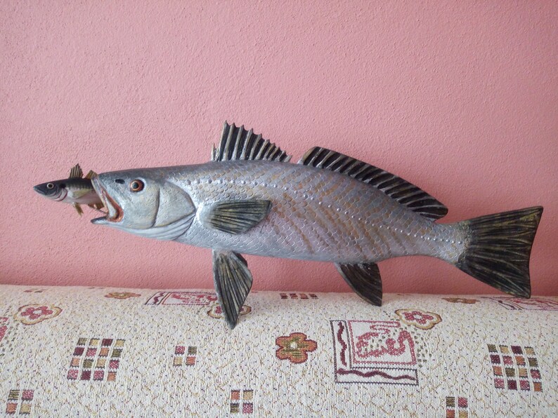 Wood Carved Fish Figure. Wooden Carved Fish. Hunted Fish Sculpture ...