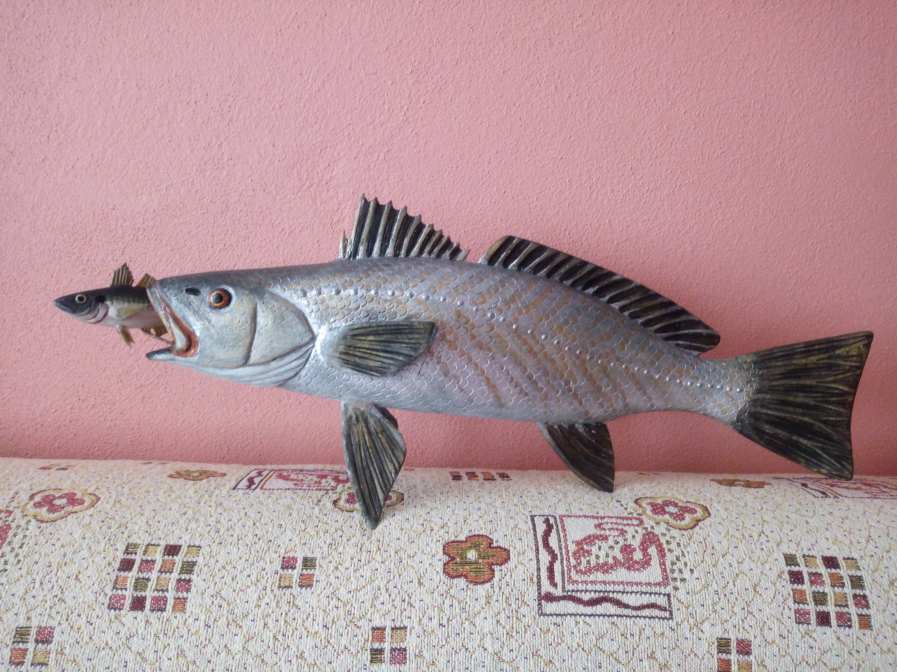 Wood Carved Fish Figure. Wooden Carved Fish. Hunted Fish Sculpture ...