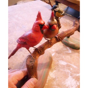 North Cardinal Pair. Wood Carved Cardinal Bird. Wooden Bird Sculpture ...