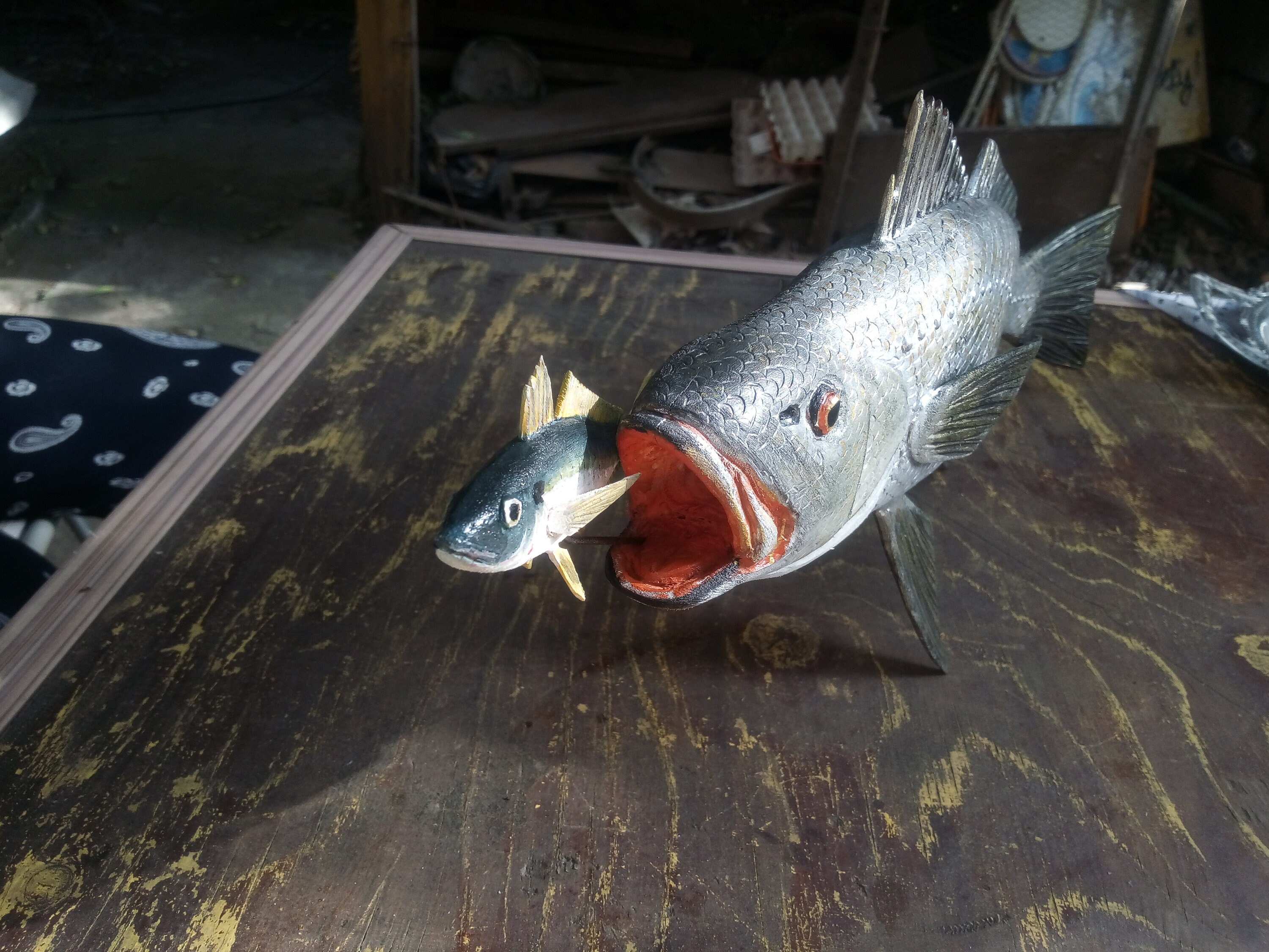 Wood Carved Fish Figure. Wooden Carved Fish. Hunted Fish Sculpture ...