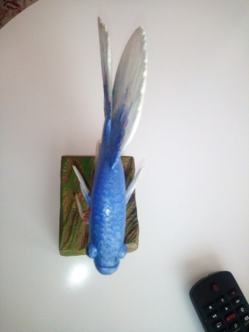 Betta Fish, Hand Carved Linden Wood Fish Sculpture: Halfmoon Acrylic ...