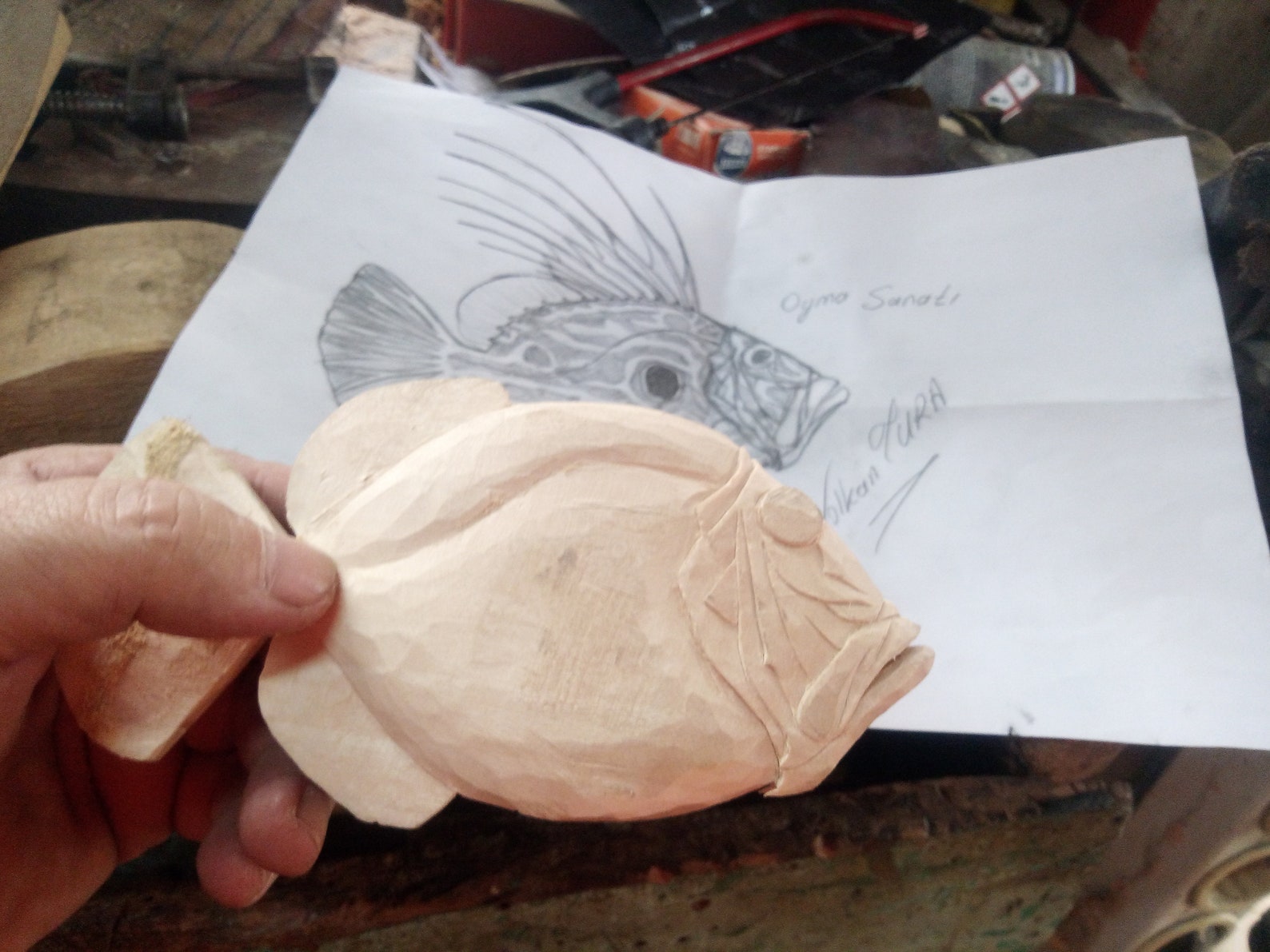 Hand Carved . Wooden John Dory Fish. Saint Peter Fish. Fish Carving ...