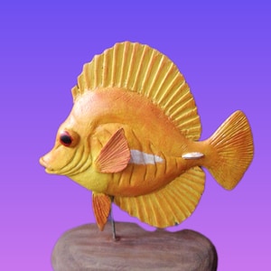 Hawaiian Yellow Tang Fish. Wooden Carved Fish.realistic Carved. Hand ...