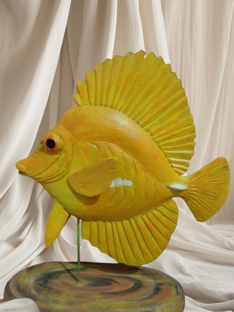 Hawaiian Yellow Tang Fish. Wooden Carved Fish.realistic Carved. Hand ...