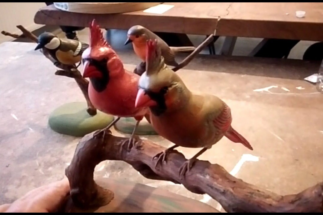 North Cardinal Pair. Wood Carved Cardinal Bird. Wooden Bird Sculpture ...