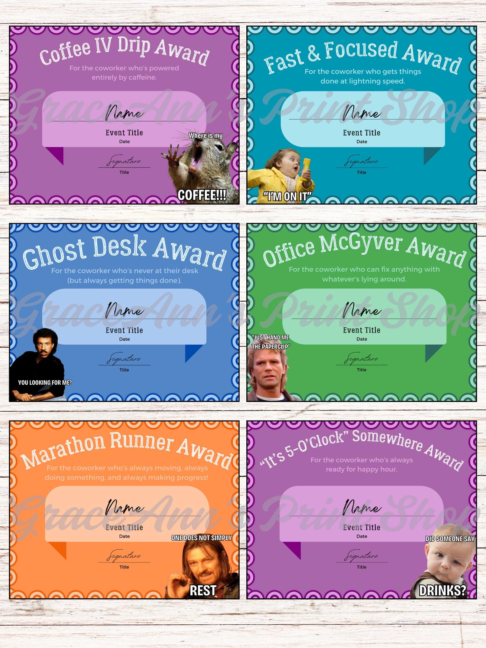 Employee /teacher/ Staff Award Certificates/ Superlatives ...