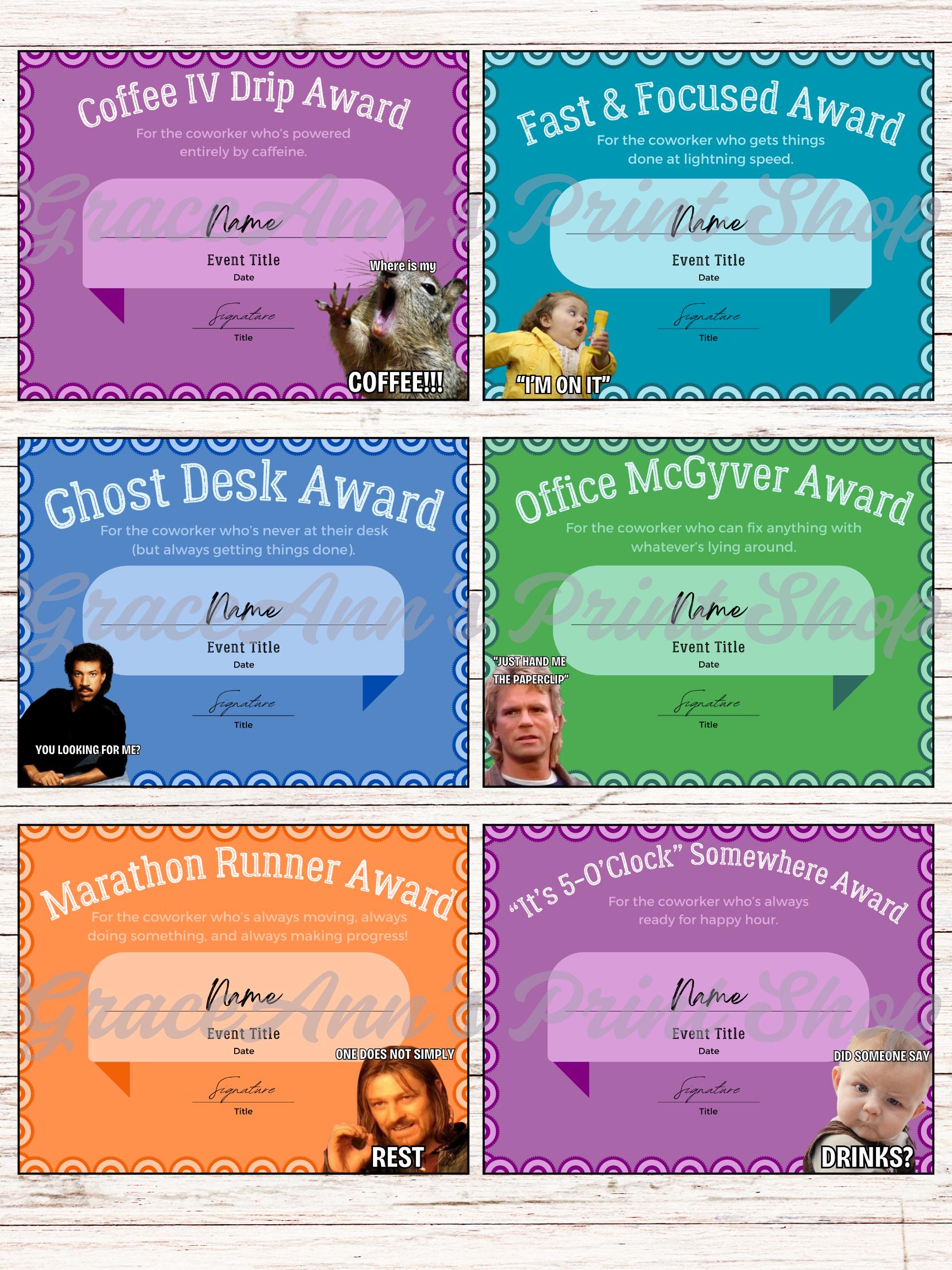 Employee /teacher/ Staff Award Certificates/ Superlatives ...