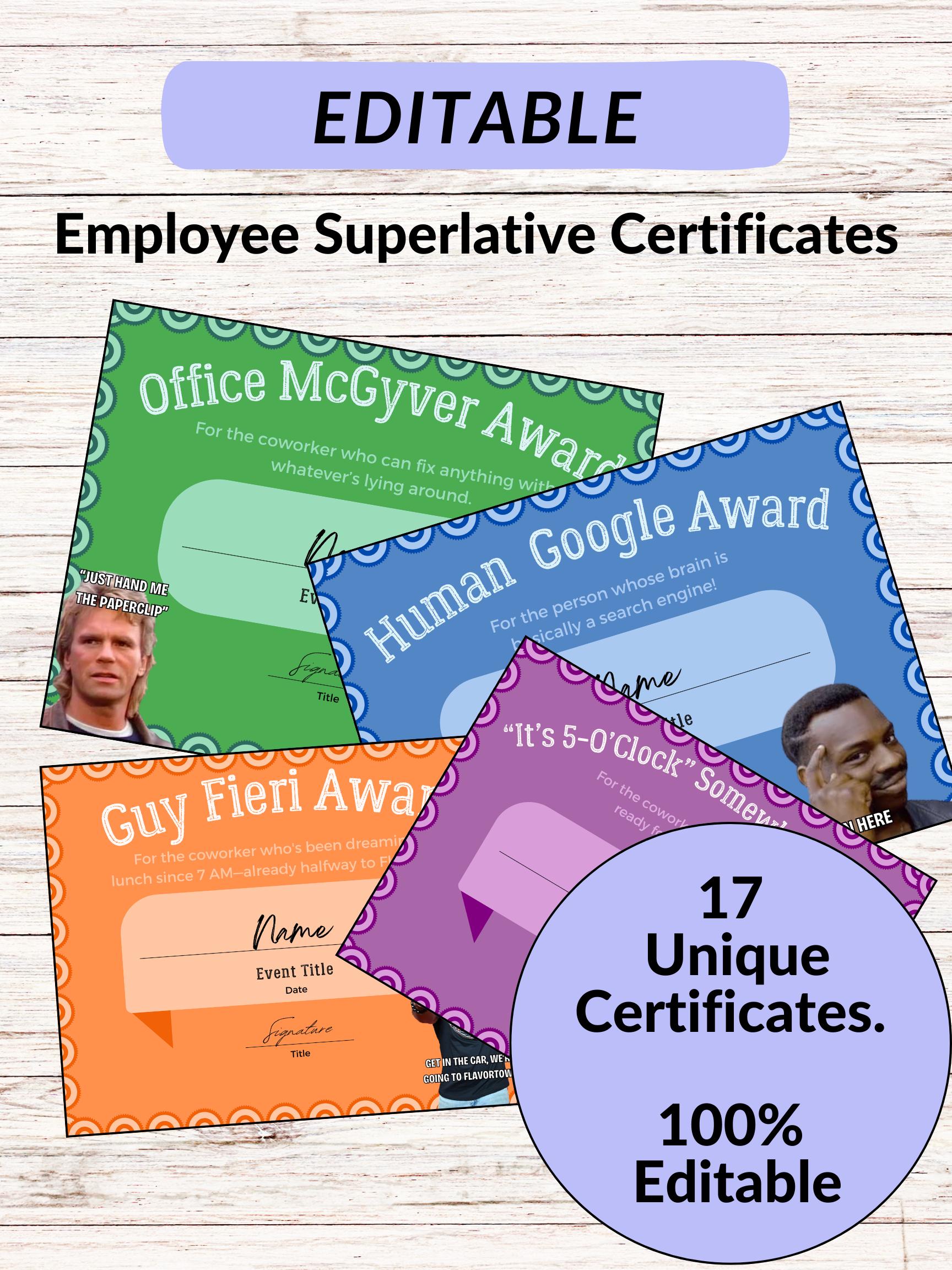 Employee /teacher/ Staff Award Certificates/ Superlatives ...