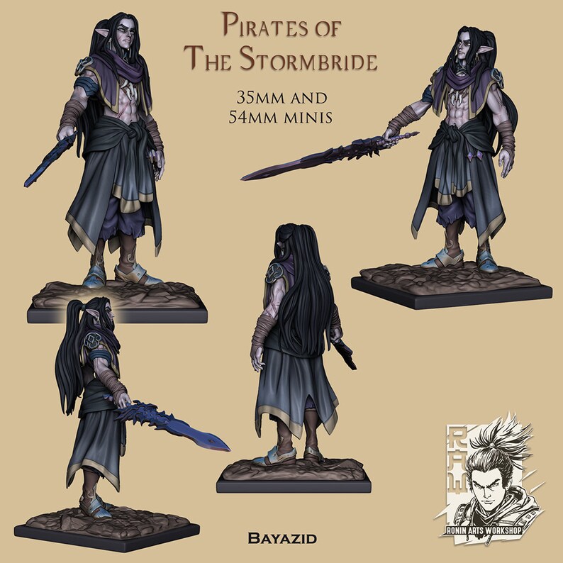 Drow Pirate Miniature for Dungeons and Dragons Dark Elf Miniature Drow ...
