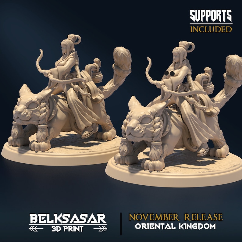 Female Archer Dungeons and Dragons Miniature Samurai Archer Cat Rider ...