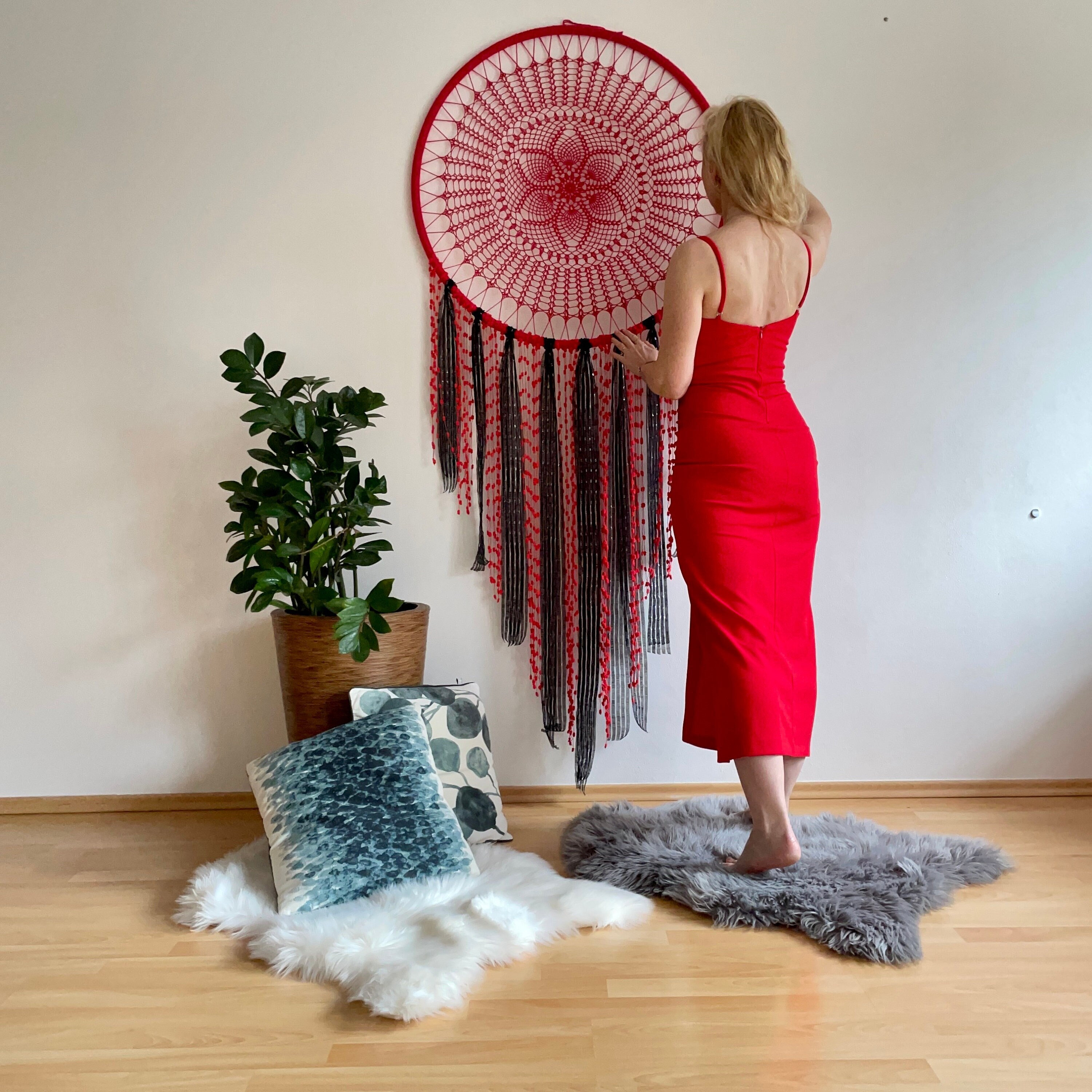 Extra Large Dreamcatcher, Giant Red Dreamcatcher, Red Boho Wall Hanging ...