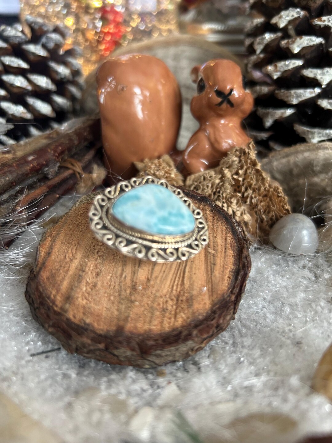 925 Sterling Lacy Framed Larimar Ring - Etsy