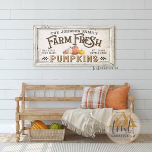 Farm Fresh Pumpkin Sign, Personalized Farmhouse Wall Decor, Family Name ...