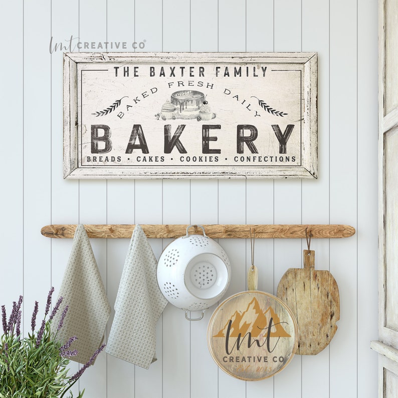 Family Kitchen Sign Personalized Farmhouse Wall Art Custom Bakery Sign ...